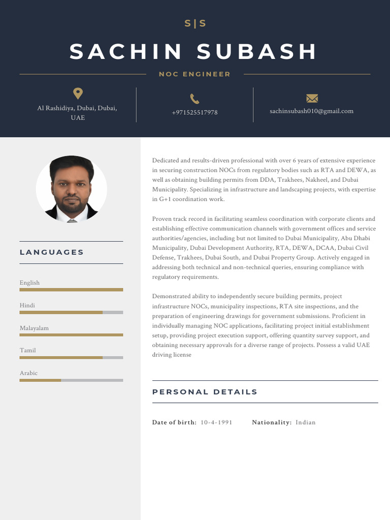 Sachin Noc Eng CV | PDF | Dubai | Consultant
