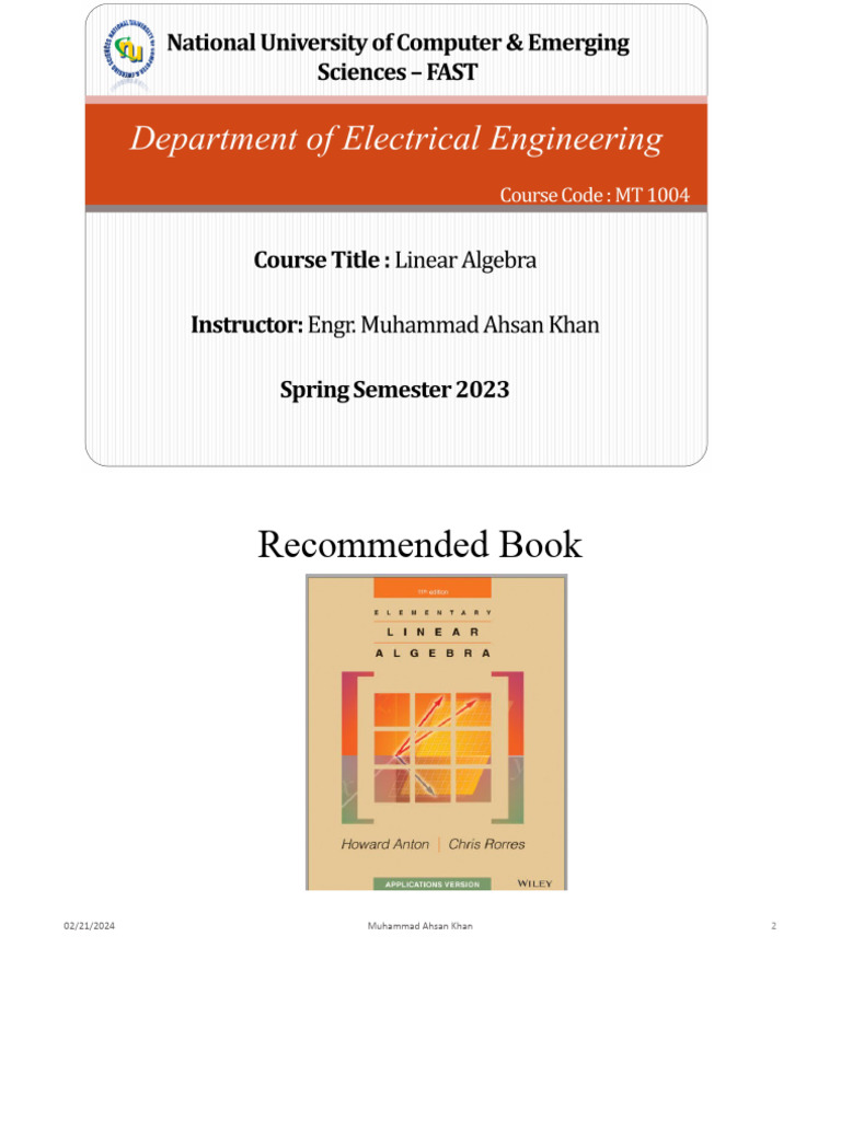 Lec-3 LA Linear Algebra Howard Anton Lectures Slides For Student | PDF | Matrix (Mathematics ...