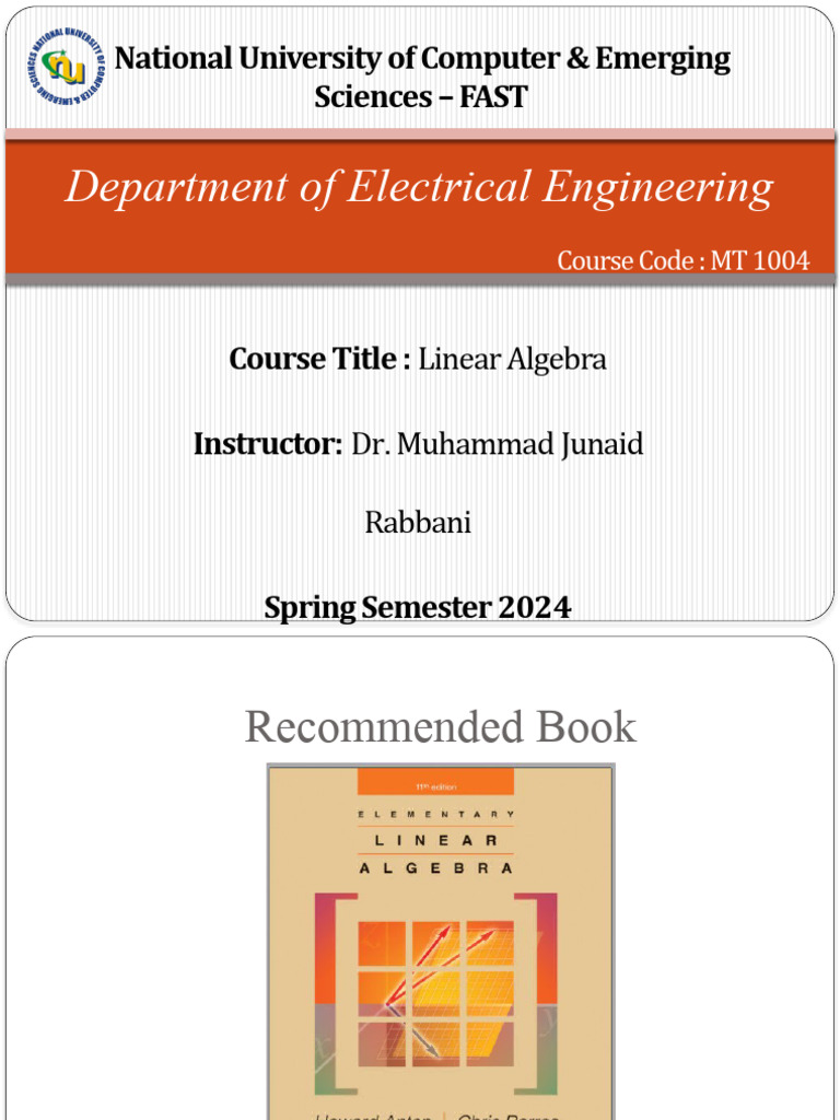 Lec-2 LA Linear Algebra Howard Anton Lectures Slides For Student | PDF | System Of Linear ...