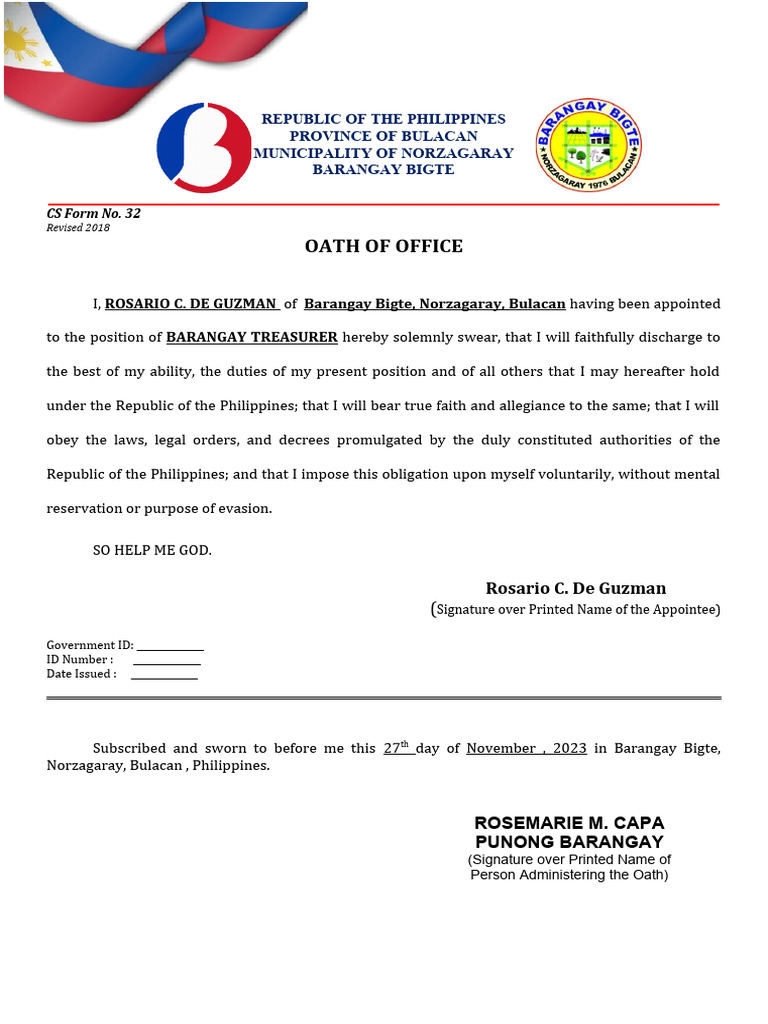 Oath Treasurer | PDF