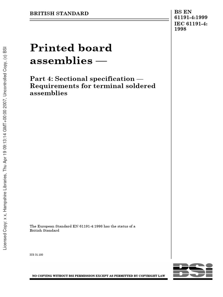 Bs En61191 Part 4 Sectional Spec For Terminal Asms | PDF | Electrical ...