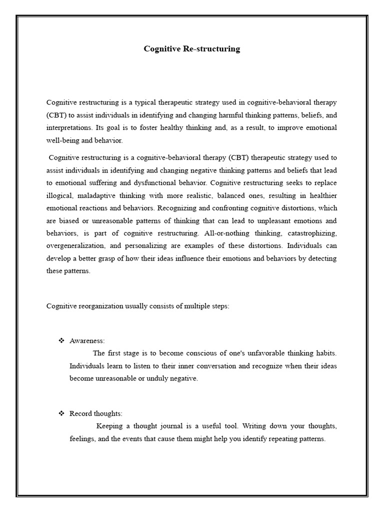 Cognitive Re-Structuring | PDF | Cognitive Behavioral Therapy | Thought