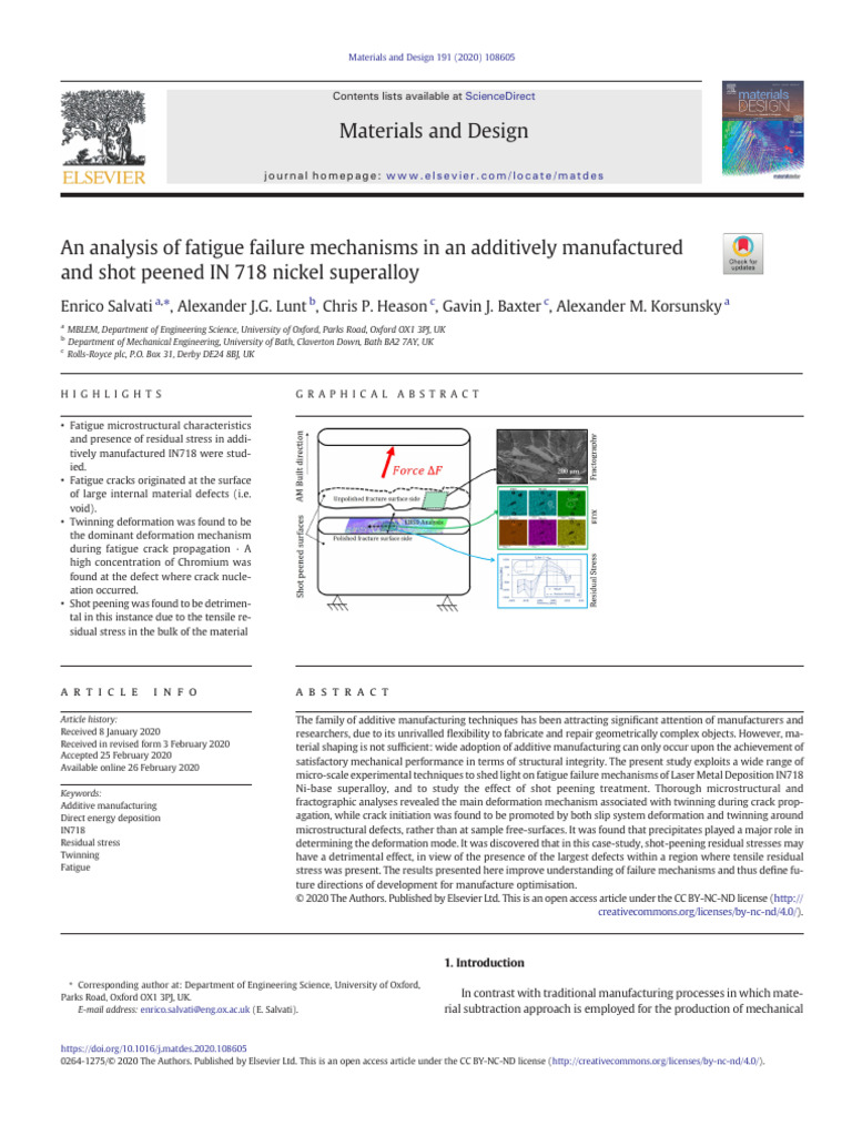 An Analysis of Fatigue Failure Mechanisms in An Additively Manufactured ...
