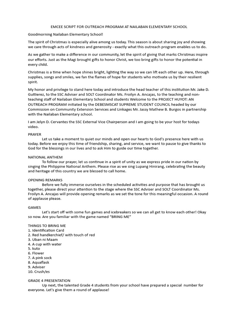 Emcee Script for Outreach Program | PDF | Wellness