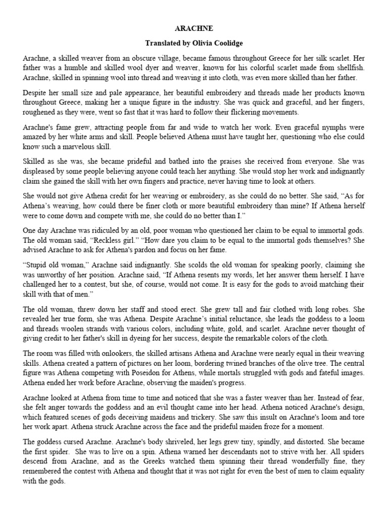 Arachne (Summarized) | PDF | Athena | Weaving