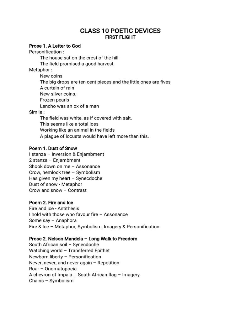 Class 10 Poetic Devices Overview | PDF