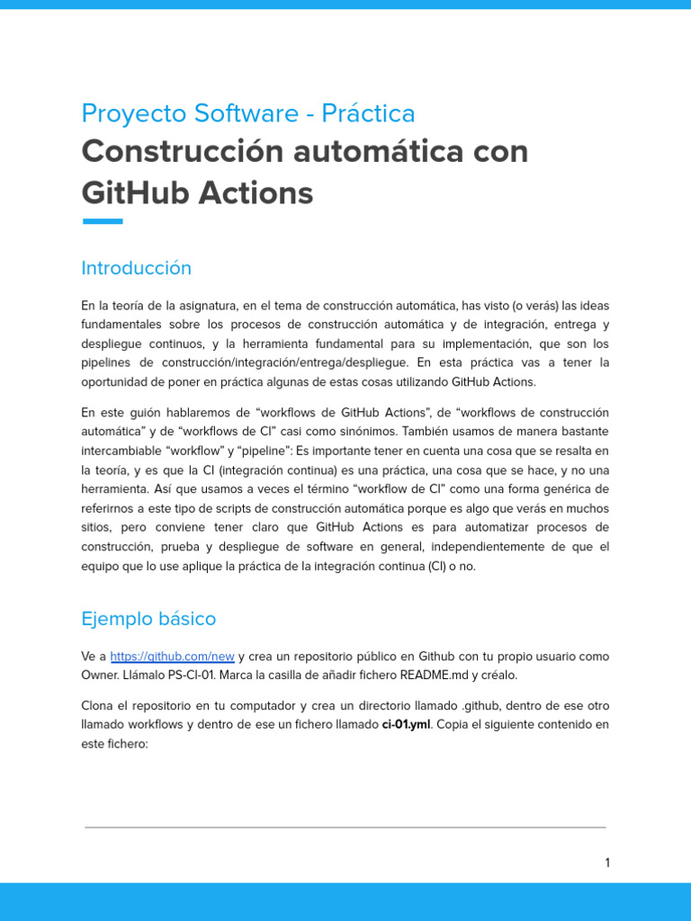 Construcción Automática Con Github Actions: Proyecto Software - Práctica | PDF | SQL | Redes
