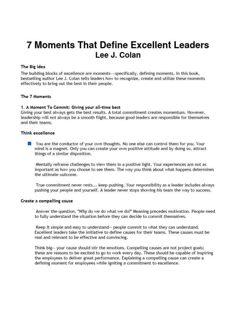 7 Moments That Define Excellent Leaders | PDF | Leadership | Attitude ...