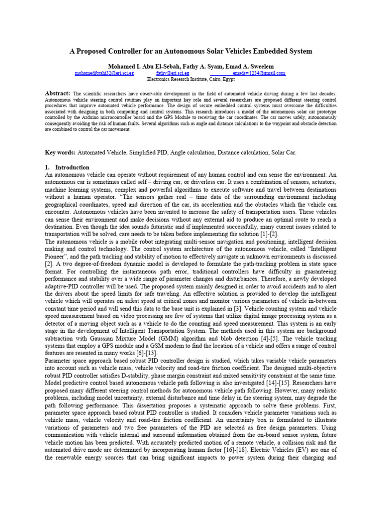 A Proposed Controller For An Autonomous Solar Vehicles Embedded System | PDF | Global ...