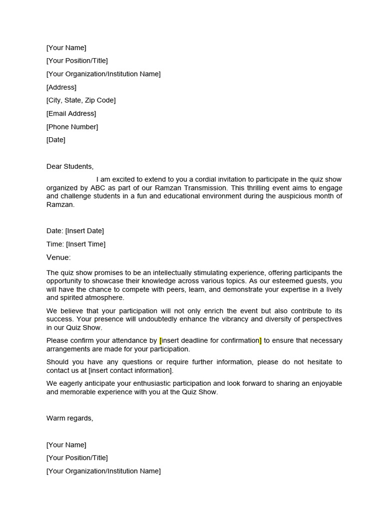 Invitation Letter For Participation | PDF