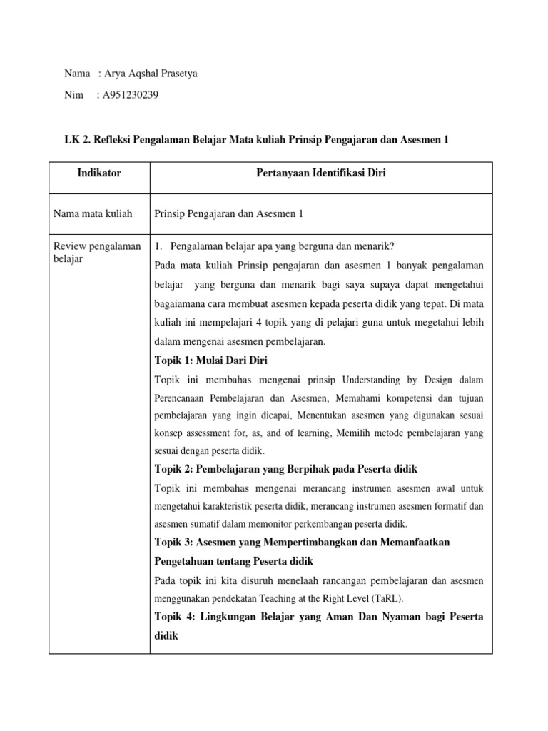 Jurnal Refleksi PPA 1 - Arya Aqshal Prasetya - Seminar Pendidikan Profesi Guru | PDF