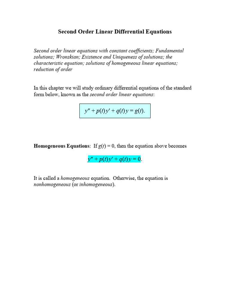 Notes-2nd Order ODE pt1 | PDF | Equations | Ordinary Differential Equation
