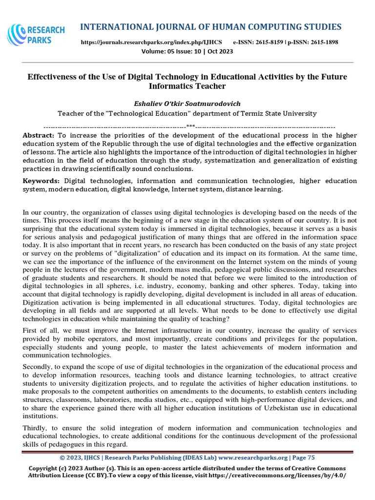 Effectiveness of The Use of Digital Technology in Educational ...