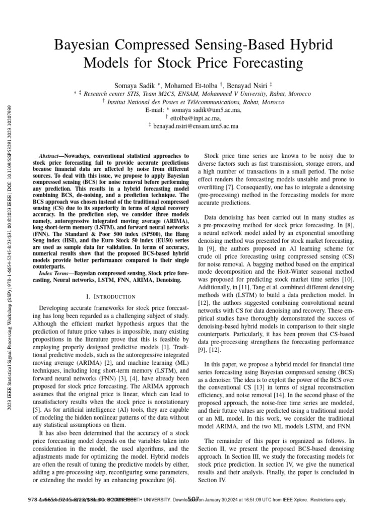 Bayesian Compressed Sensing-Based Hybrid Models For Stock Price Forecasting | PDF | Forecasting ...