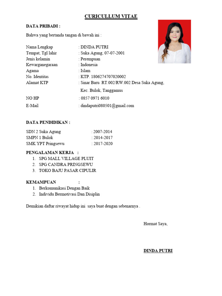 CV Dinda Putri | PDF