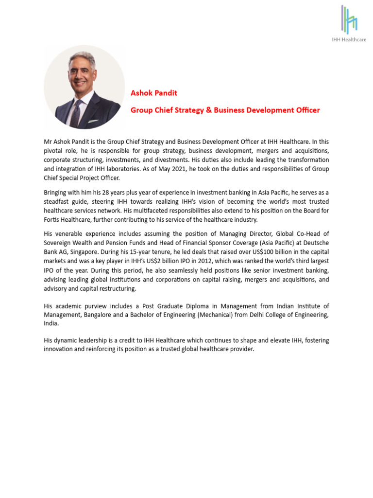 Ashok Pandit, Group Chief Strategy and Business Development Officer ...