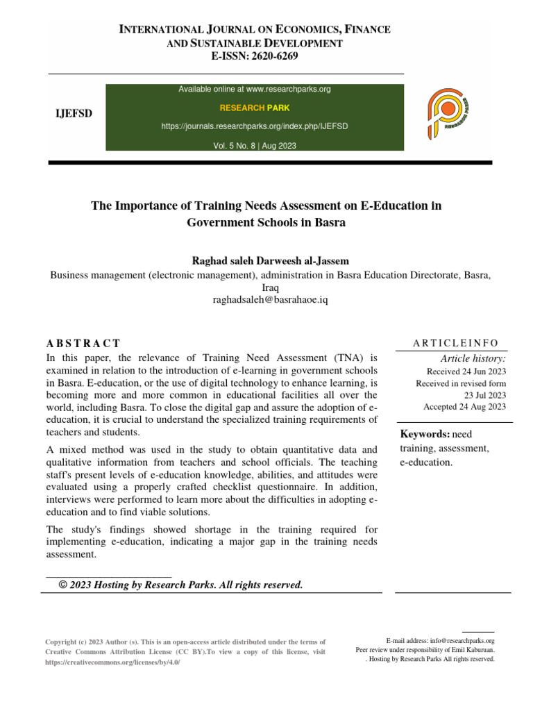 The Importance of Training Needs Assessment On E-Education in ...