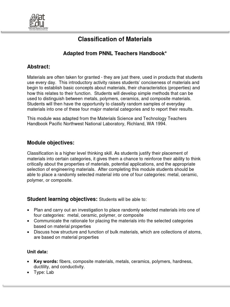 PNNL Classification of Materials | PDF | Polymers | Ceramics