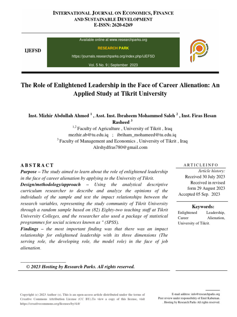 The Role of Enlightened Leadership in The Face of Career Alienation: An ...