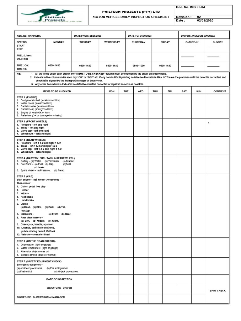 2-18 Motor Vehicles Inspection Register May 2023 | Download Free PDF ...