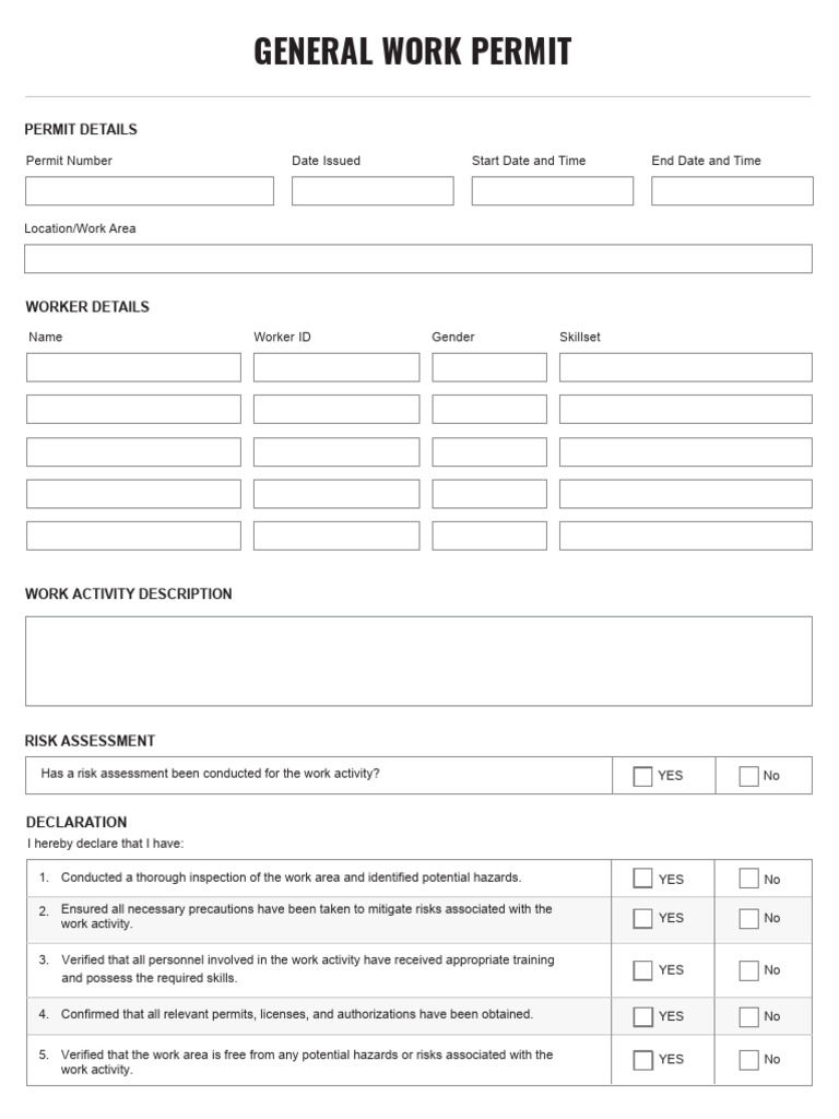 General Work Permit | PDF | Personal Protective Equipment ... General Work Permit | PDF | Personal Protective Equipment ...