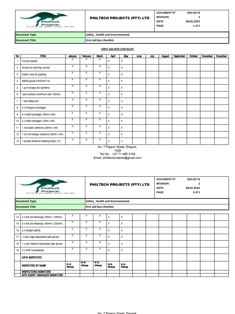 First Aid Box Content Checklist | PDF | First Aid