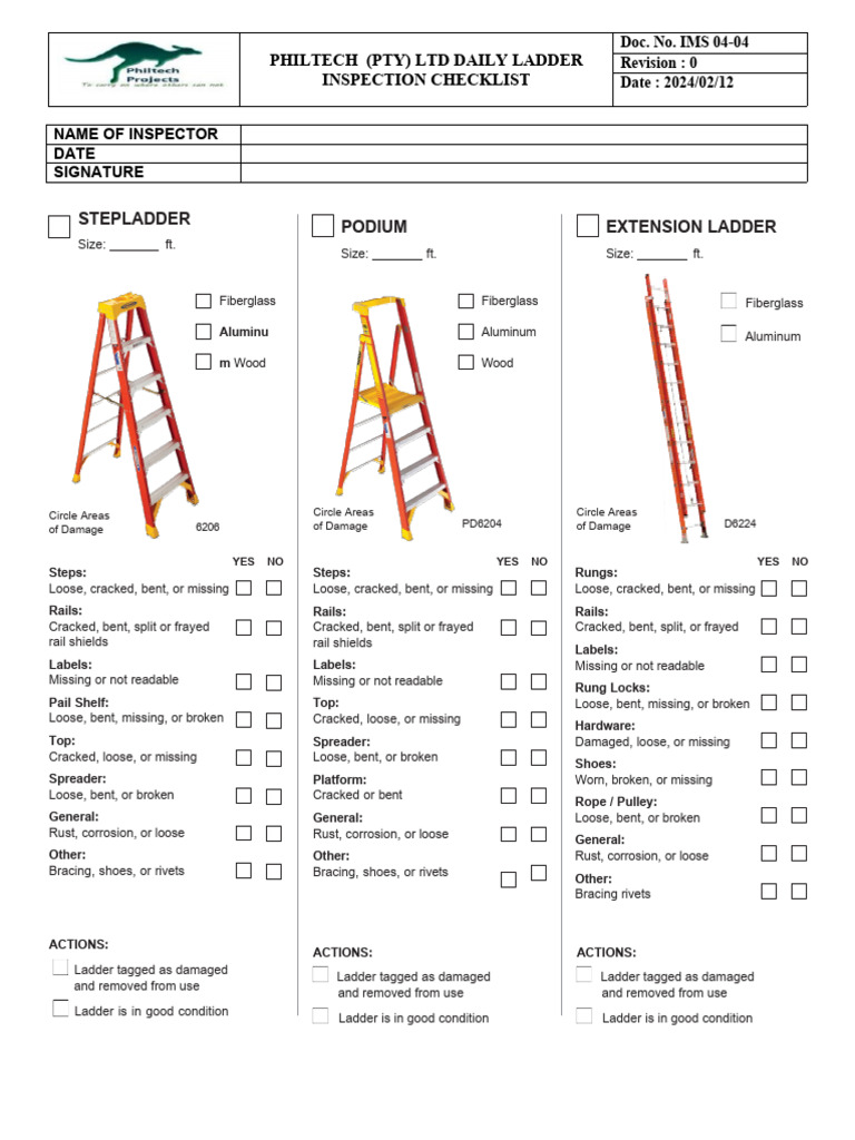 Ladder Inspection Form | PDF | Ladder | Building Materials