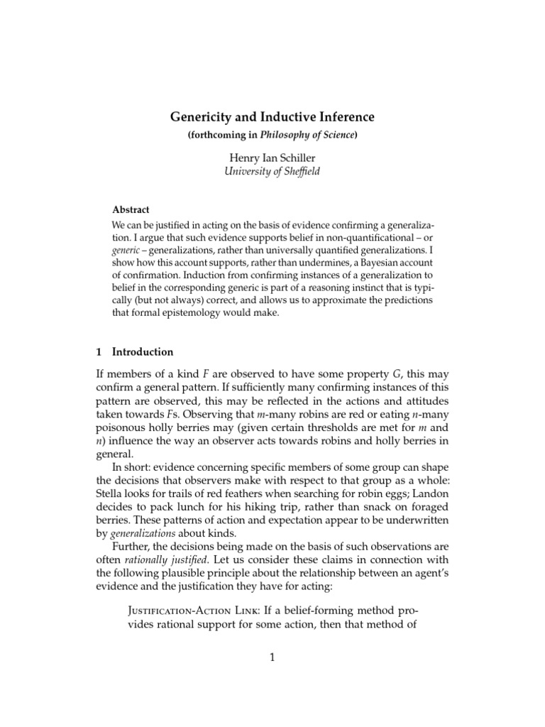 Genericity and Inductive Inference | PDF | Inductive Reasoning | Rationality