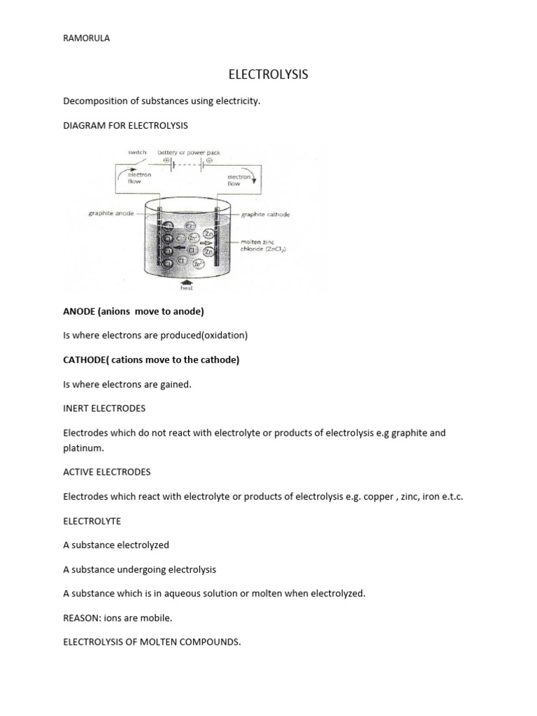 Electrolysis Notes For Sda | PDF | Anode | Ion