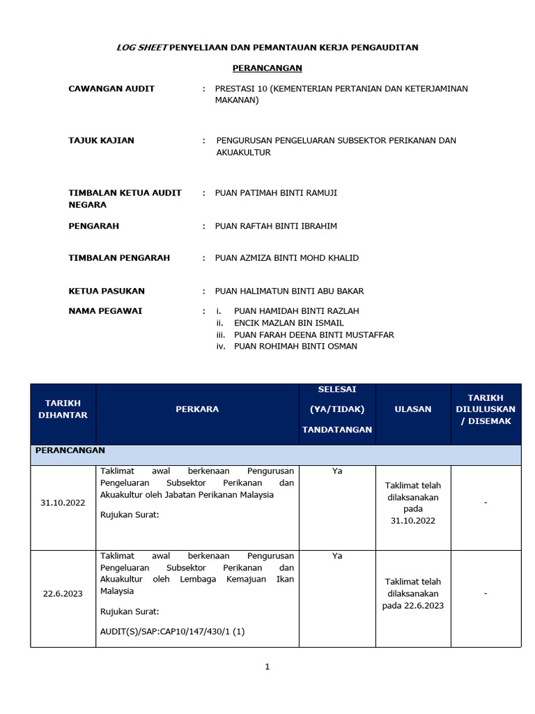 Log Sheet - Ikan & Akua | PDF