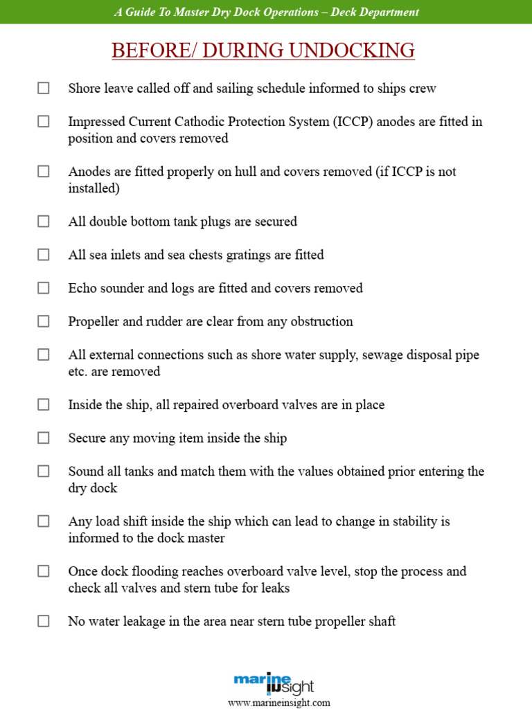 Checklist To Master Dry Dock Operations - Deck Department (Before or ...
