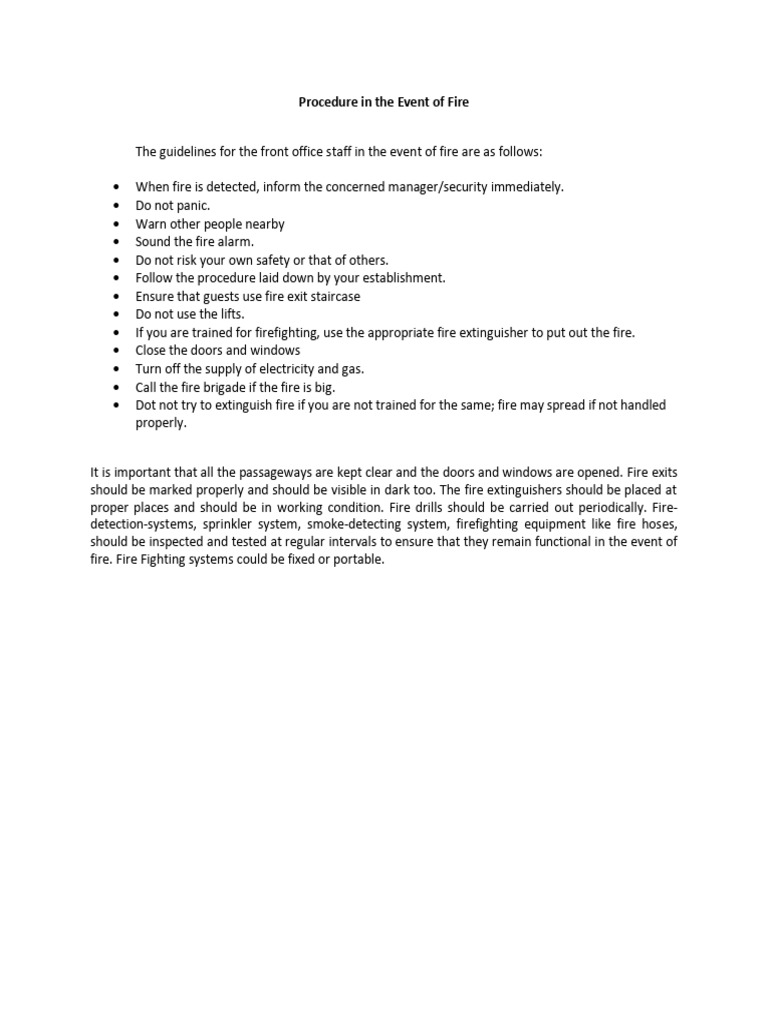 Fire Safety Procedure - Hotel | PDF