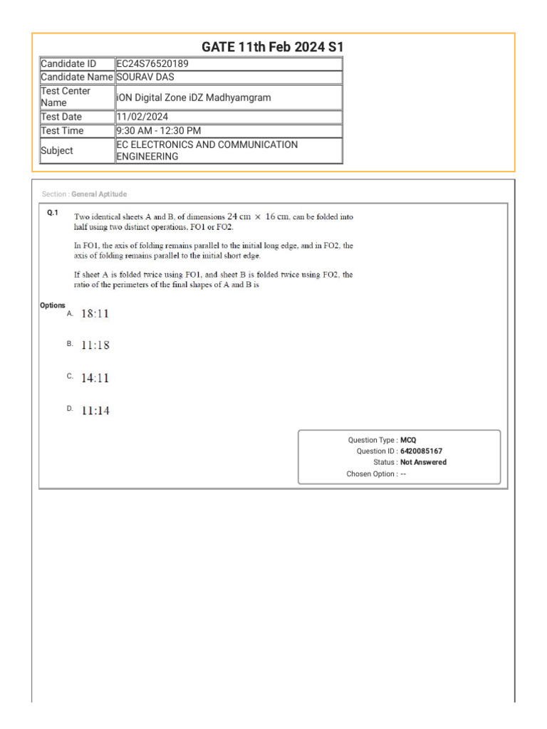 Gate 2024 Exam Sheet | PDF | Multiple Choice | Data Collection