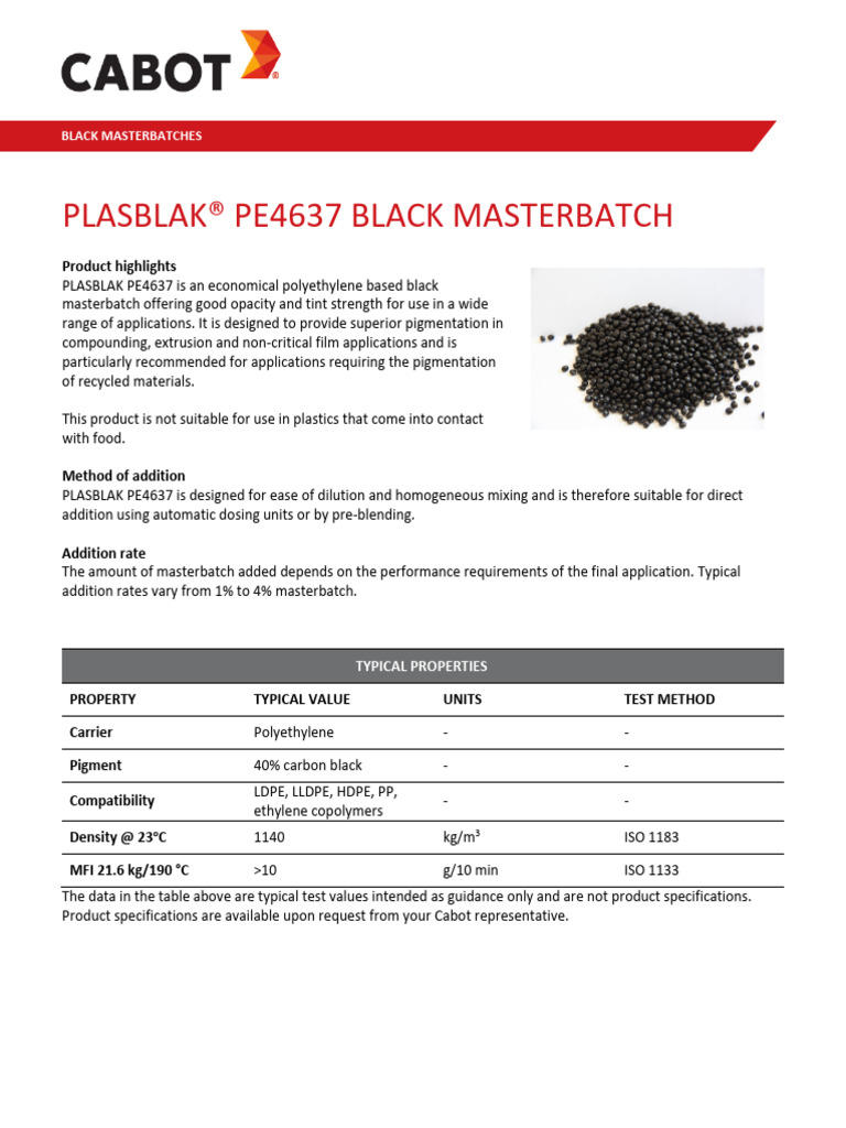 Datasheet PLASBLAK PE4637pdf | PDF | Polyethylene | Polymers