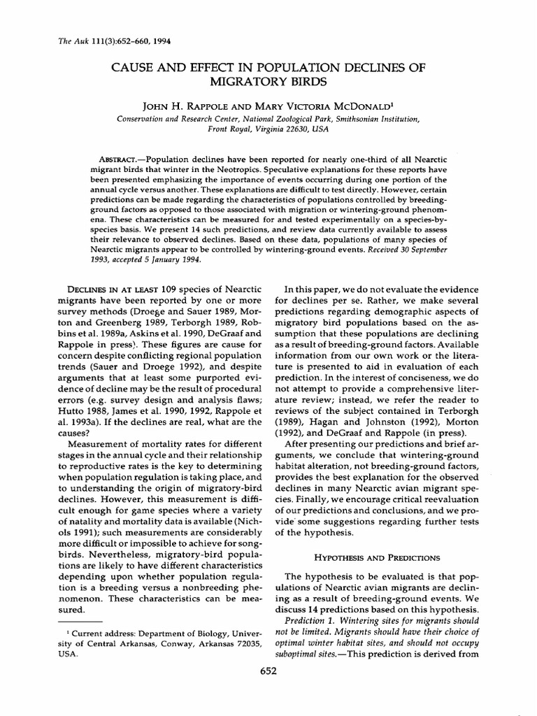 The Auk 111 (3) :652-660, 1994: Information From Our Own Work or The Litera | PDF | Bird ...