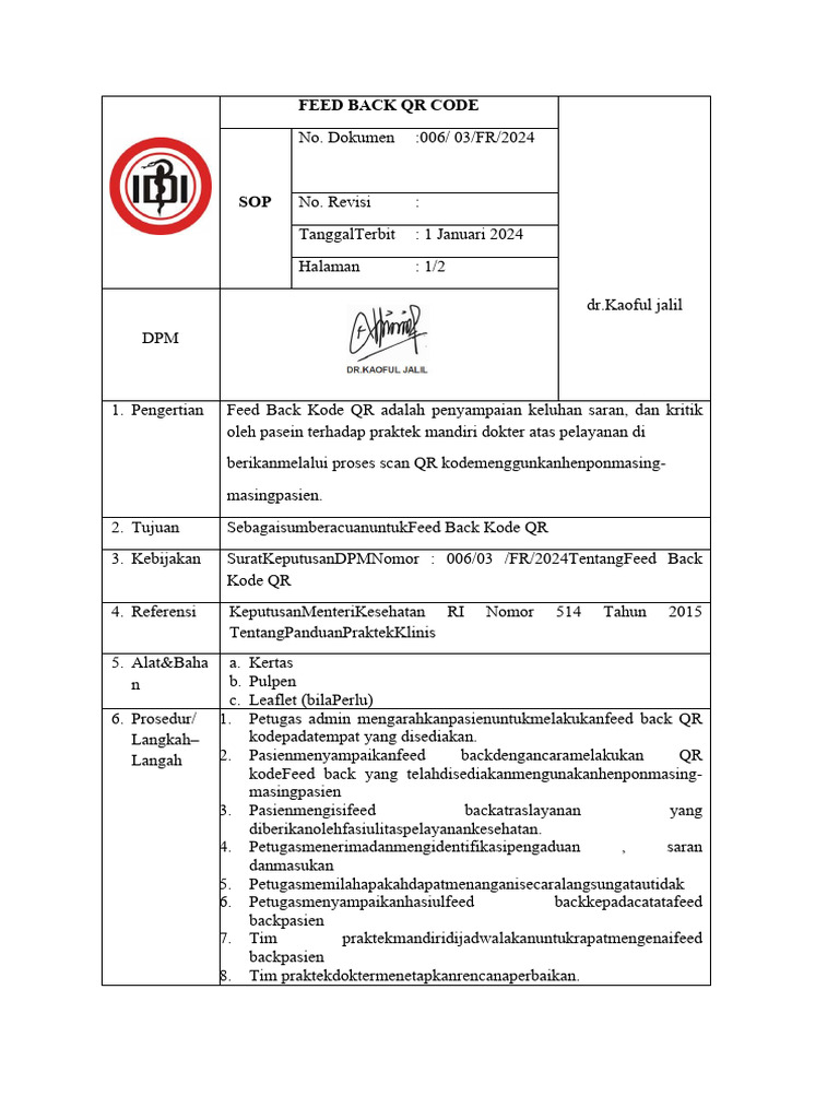 SOP Feed Back Kode QR | PDF | Teknologi & Rekayasa