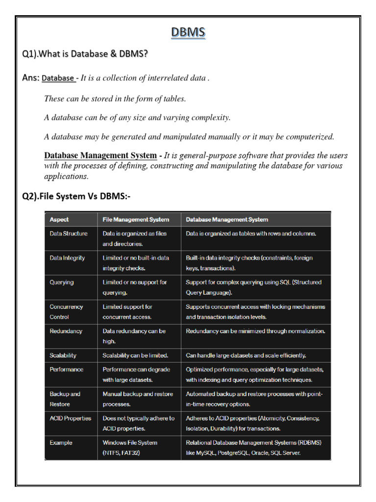 Dbms Short Notes | PDF | Relational Database | Databases
