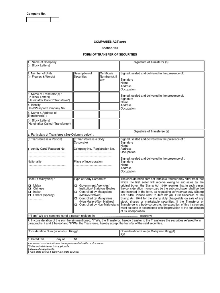 Share Transfer Form Template 2016 | PDF | Justice | Crime & Violence