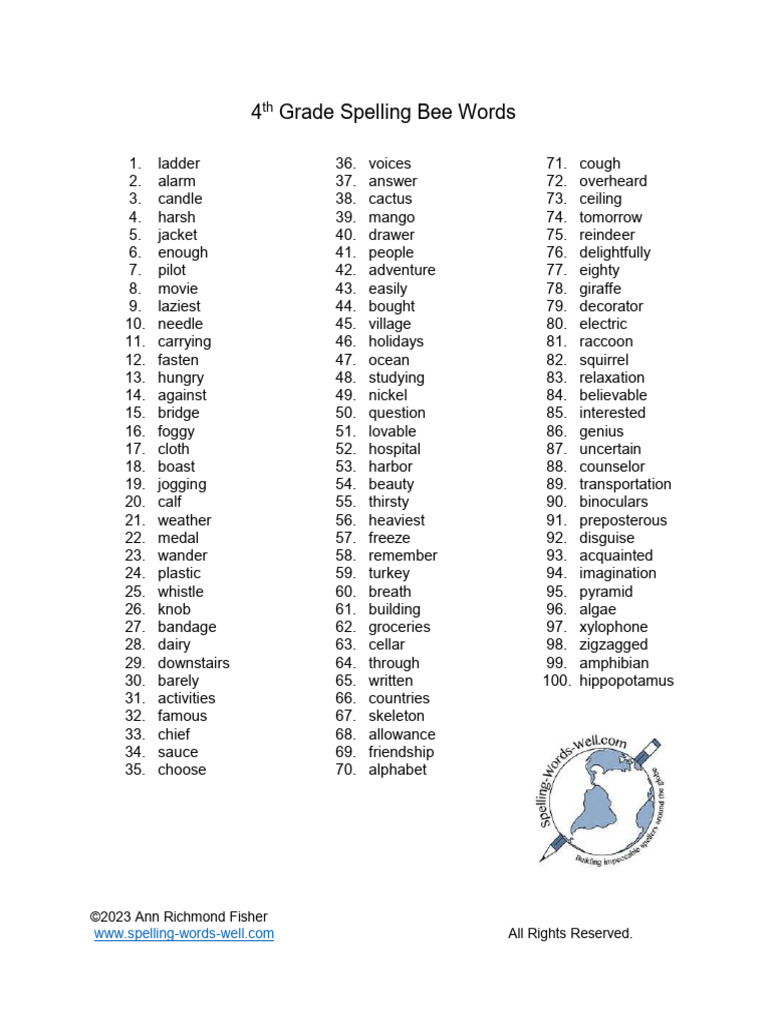 4th Grade Spelling Bee Words 23 | PDF