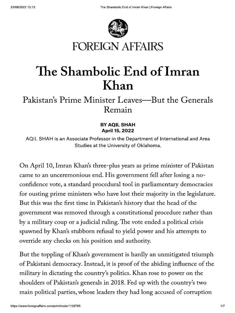 The Shambolic End of Imran Khan | PDF