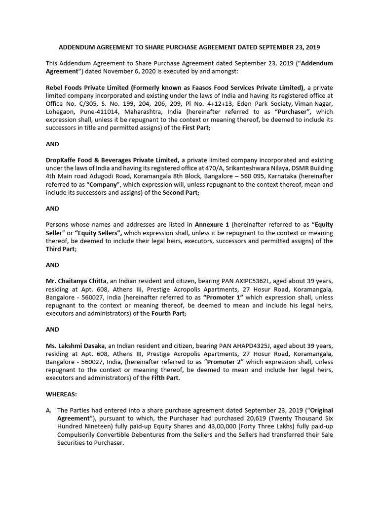 Project Aroma - SPA - Addendum Agreement - Execution Version ...