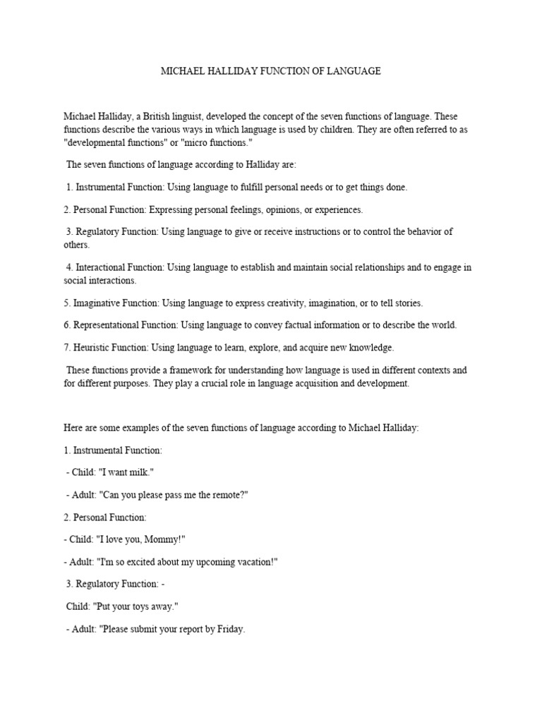 Halliday's Seven Language Functions | PDF | Language Acquisition ...