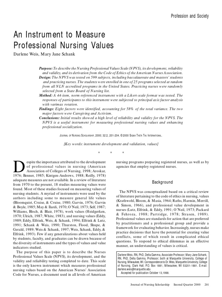 Weis 2000 | PDF | Nursing | Factor Analysis