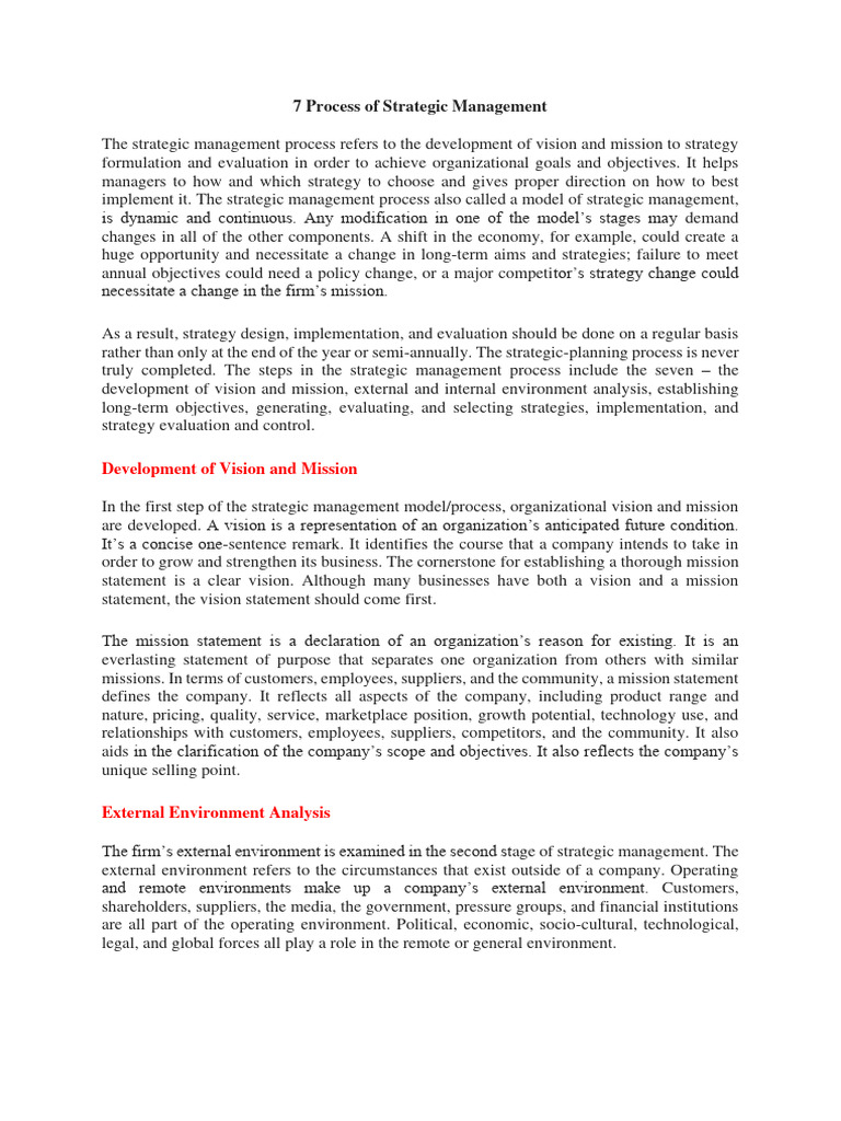 7 Process of Strategic Management | PDF | Strategic Management ...