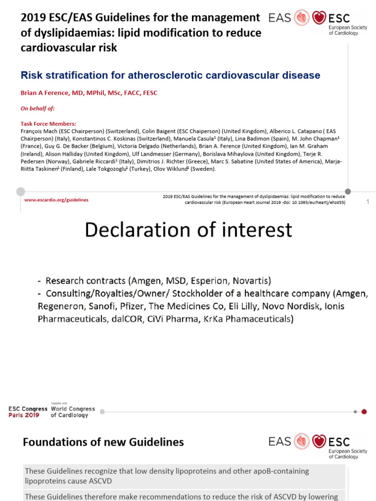 2019 Dyslipidemia Guideline Esc | PDF | Low Density Lipoprotein | Statin
