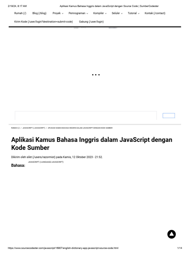 Aplikasi Kamus Bahasa Inggris Dalam JavaScript Dengan Source Code - SumberCodester | PDF