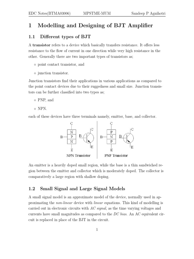 EDC - Modelling and Designing of BJT Amplifier | PDF | Bipolar Junction Transistor | Electrical ...