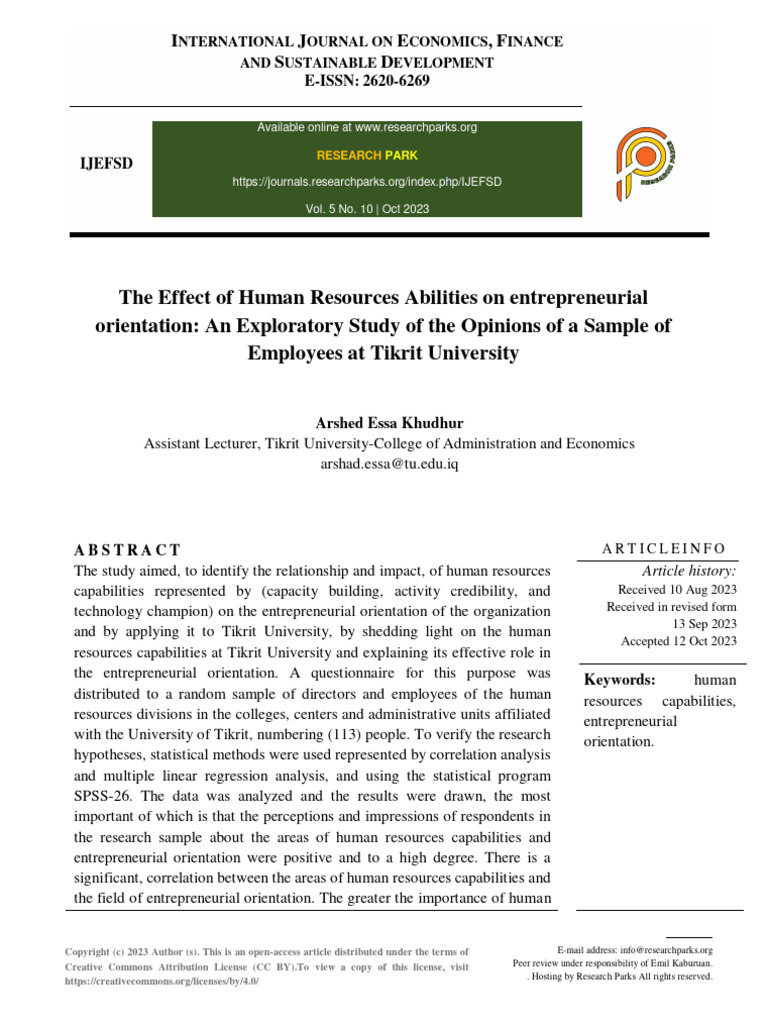 The Effect of Human Resources Abilities On Entrepreneurial Orientation ...