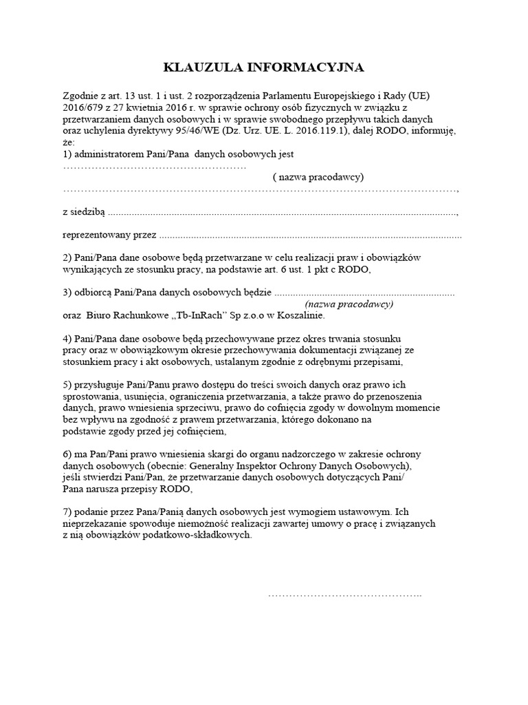 RODO Klauzula Informacyjna 1 1 | PDF