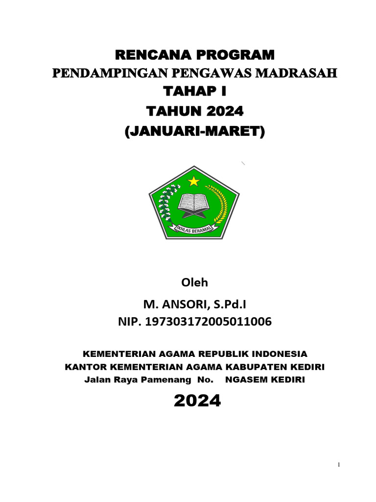 Rencana Pendampingan Pengawas Madrasah 2024 | PDF